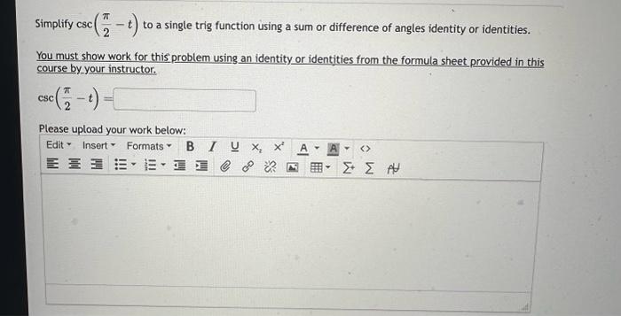 Solved Simplify Csc2π−t To A Single Trig Function Using A 5481