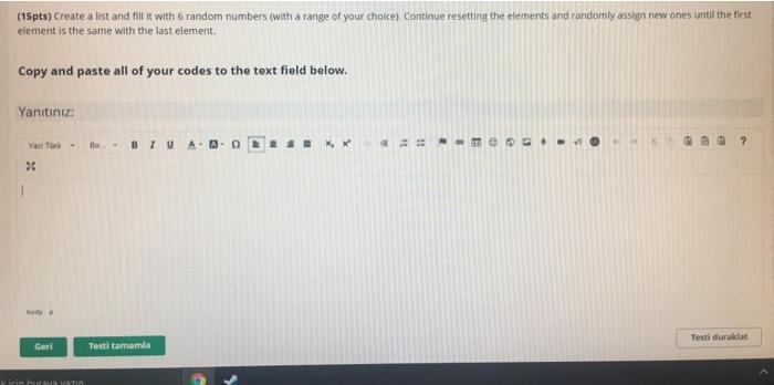 Solved (15pts) Create a list and fill it with 6 random | Chegg.com
