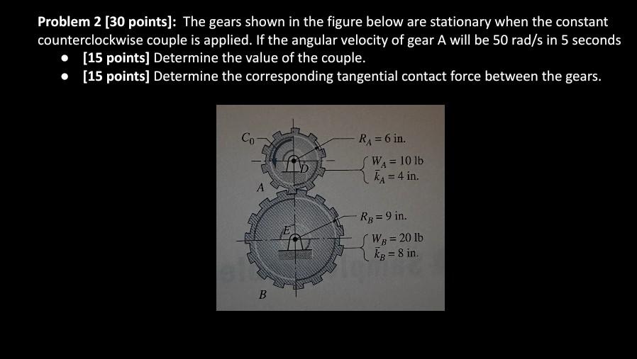 Solved Problem 2 [ 30 points]: The gears shown in the figure | Chegg.com