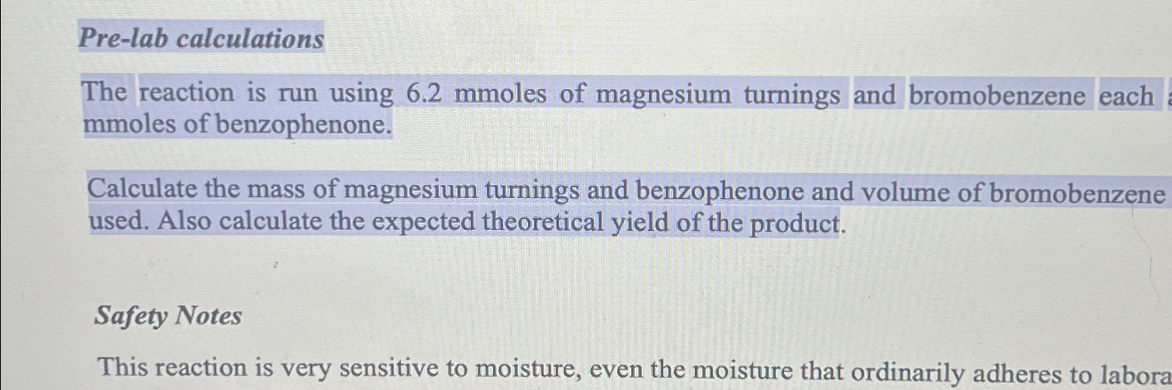 Pre-lab calculationsThe reaction is run using 6.2 | Chegg.com