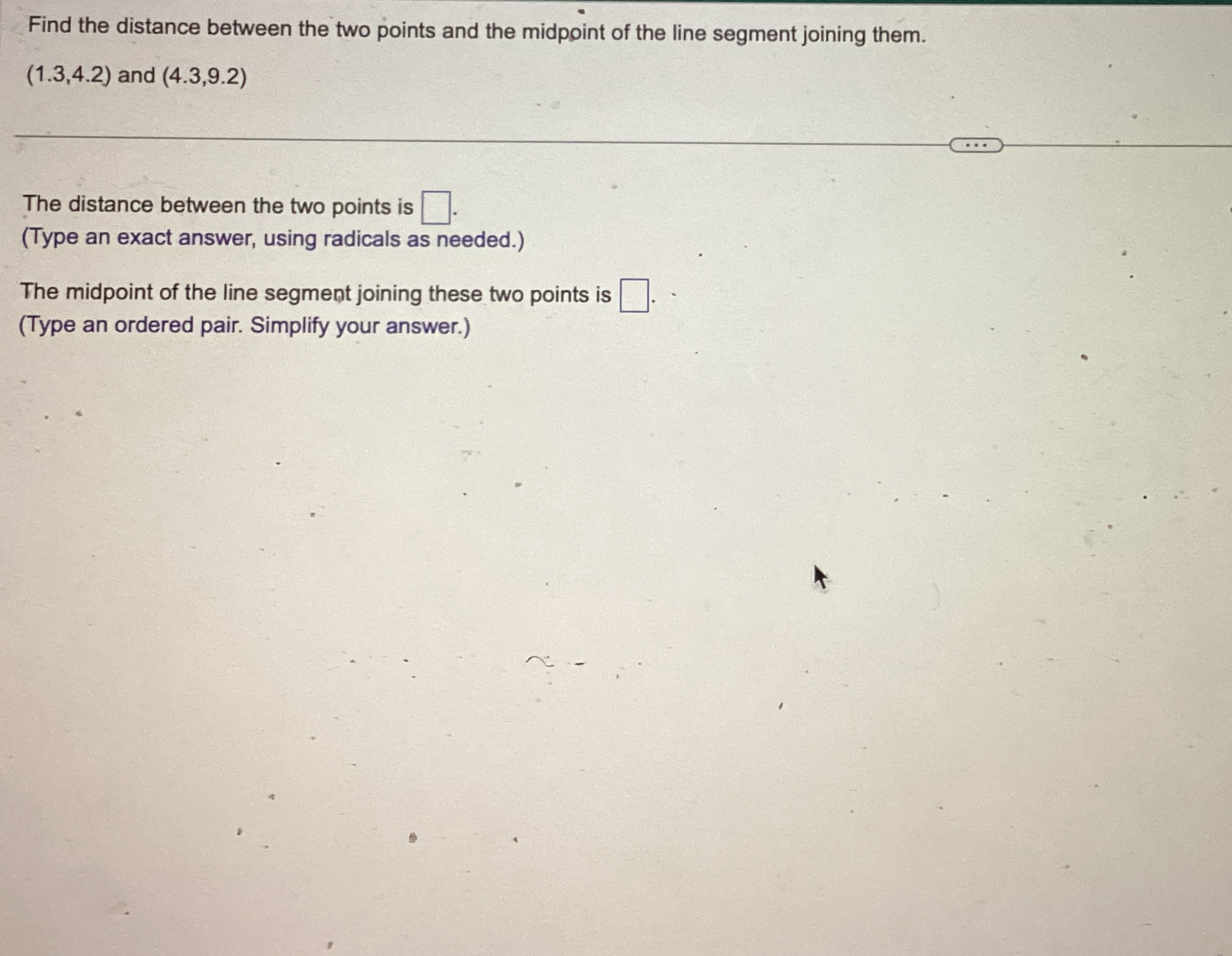 Solved Find the distance between the two points and the | Chegg.com