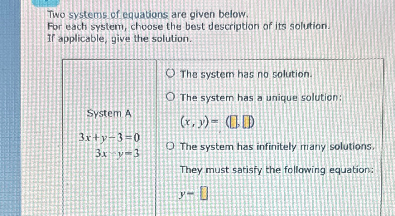 Solved Two systems of equations are given below.For each | Chegg.com