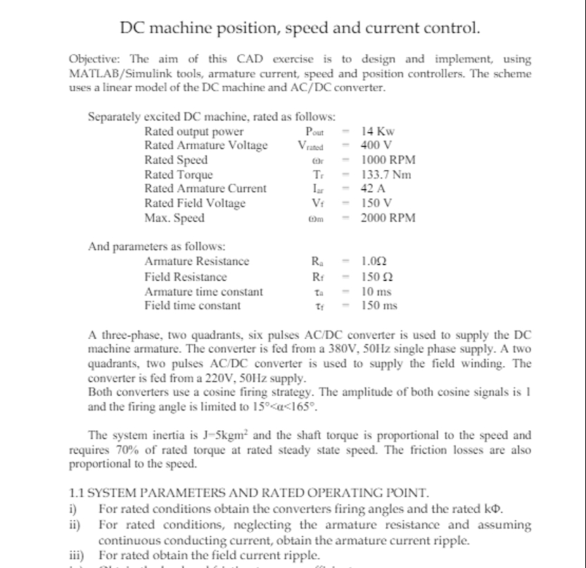 Solved DC machine position, speed and current | Chegg.com