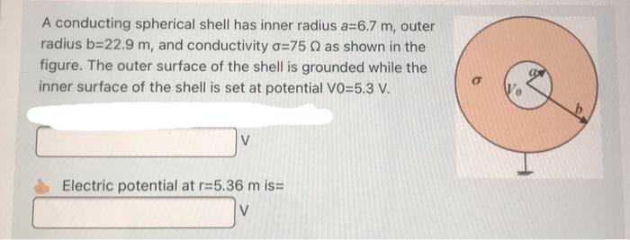 Solved A conducting spherical shell has inner radius a=6.7 | Chegg.com