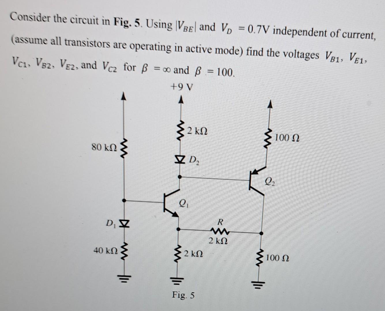 Solved Consider the circuit in Fig. 5. Using ∣VBE∣ and | Chegg.com