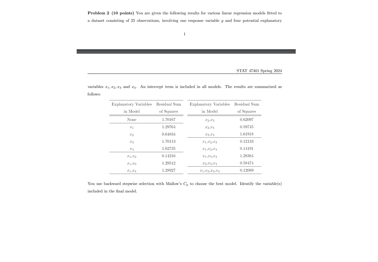 Solved Problem 2 (10 ﻿points) ﻿You are given the following | Chegg.com