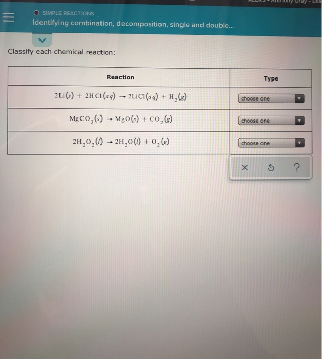 Solved O SIMPLE REACTIONS Identifying combination, | Chegg.com