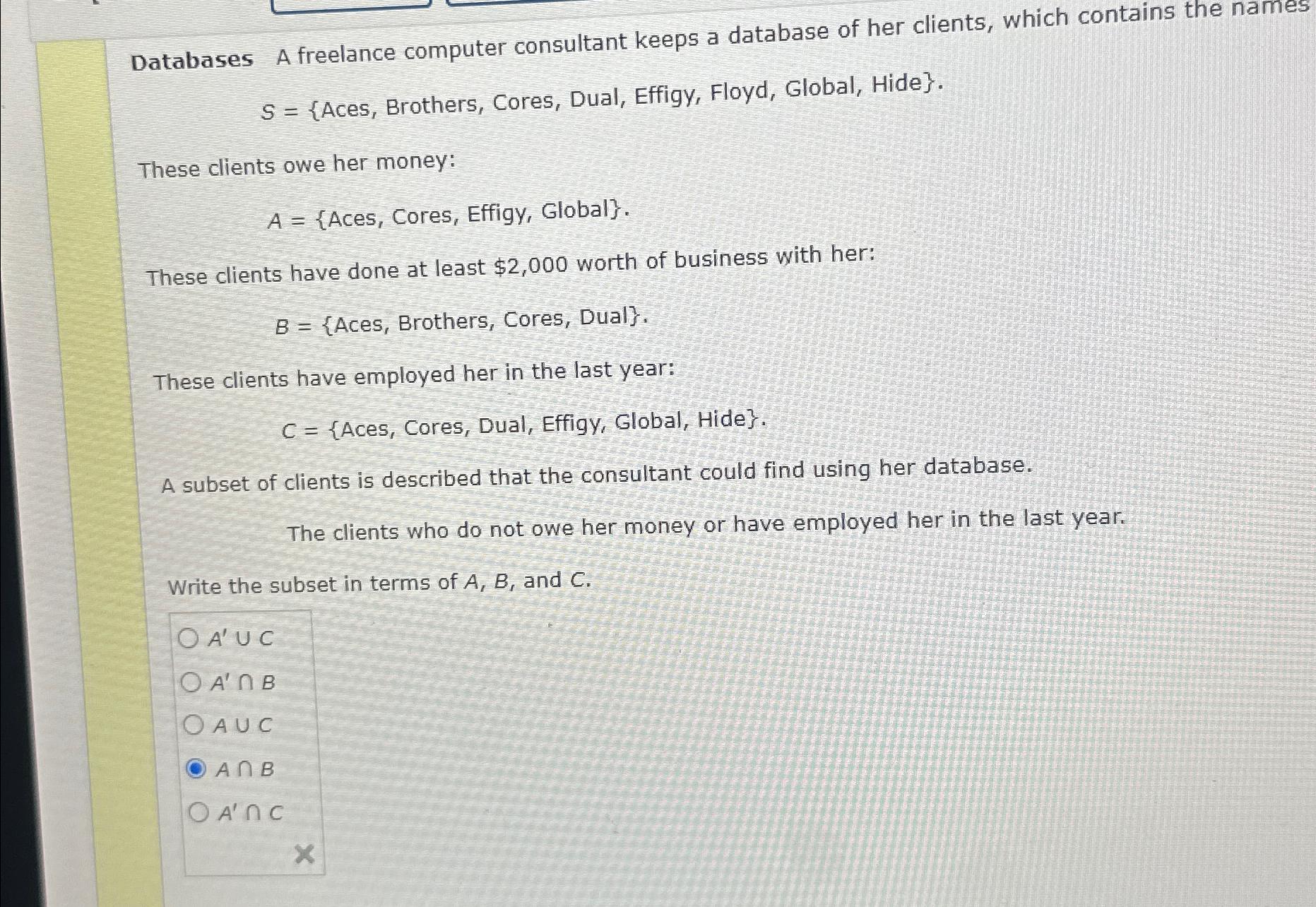 Solved Databases A freelance computer consultant keeps a | Chegg.com