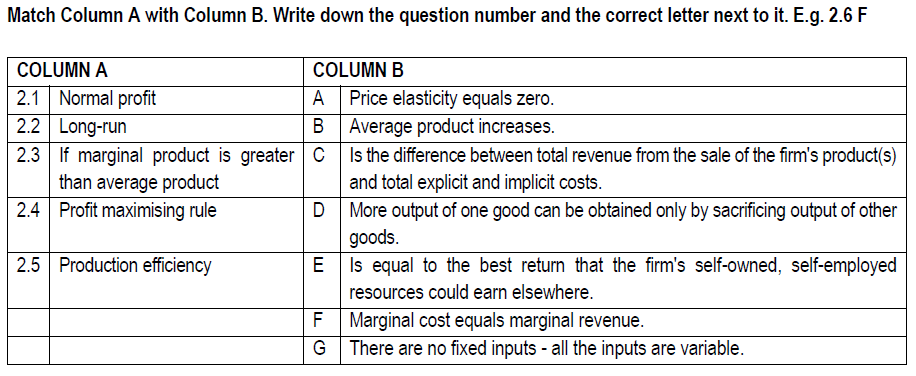 Solved Match Column A with Column B. ﻿Write down the | Chegg.com