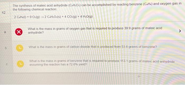 Solved The synthesis of maleic acid anhydride (C4H2O3) can | Chegg.com