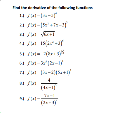 Solved Find the derivative of the following | Chegg.com