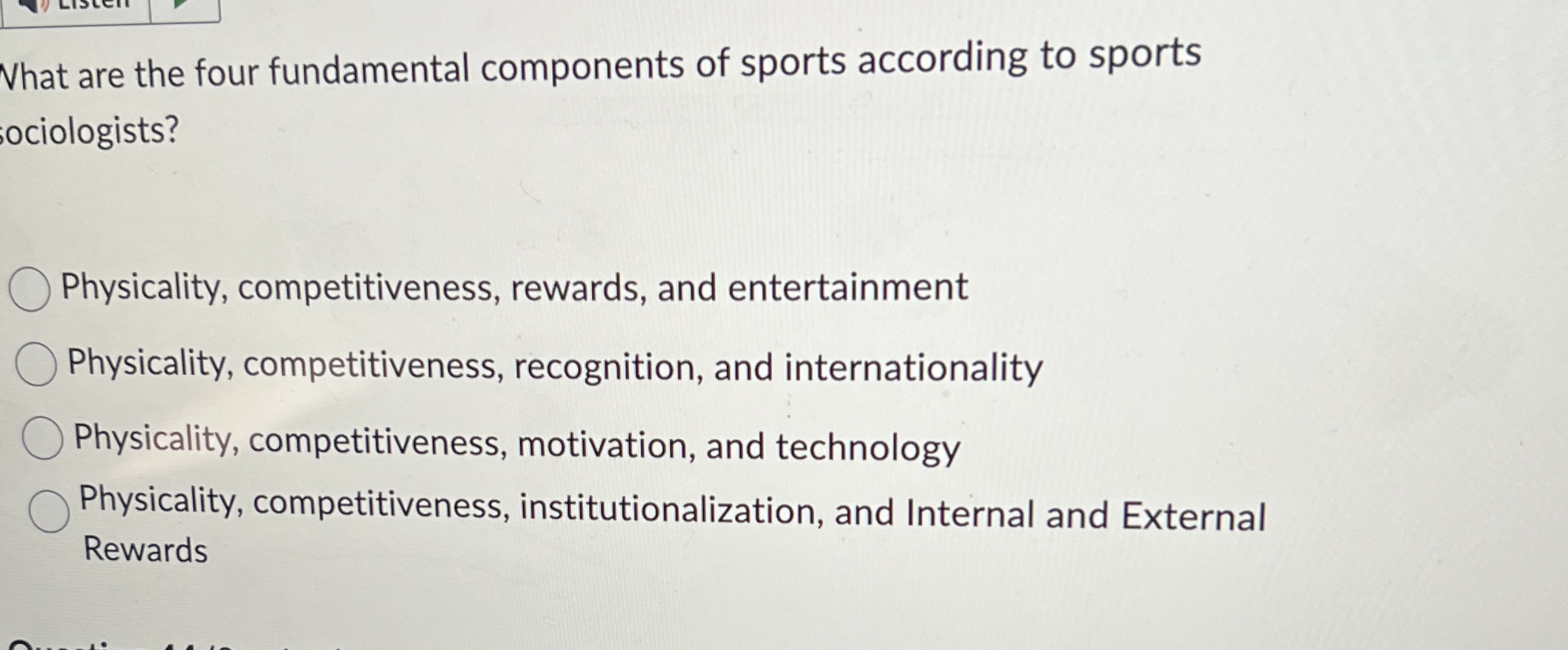Solved What are the four fundamental components of sports | Chegg.com