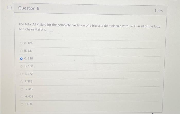 Solved Question 8 The total ATP yield for the complete | Chegg.com
