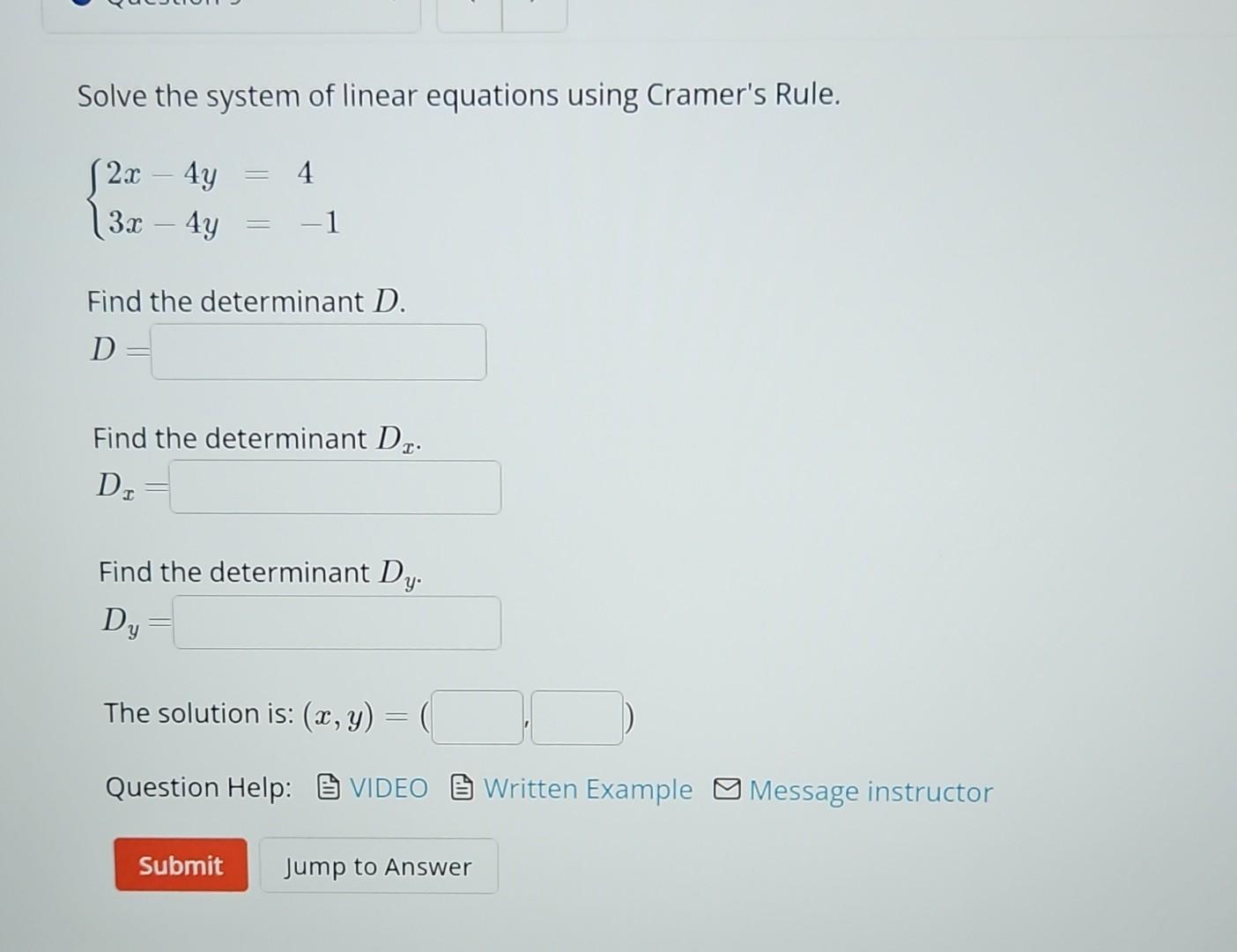 Solved Solve the system of linear equations using Cramer's | Chegg.com