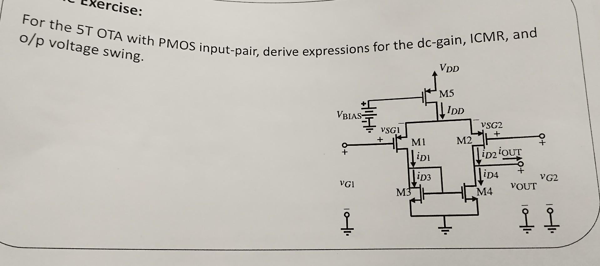 Solved For The 5t Ota With Pmos Input Pair Derive