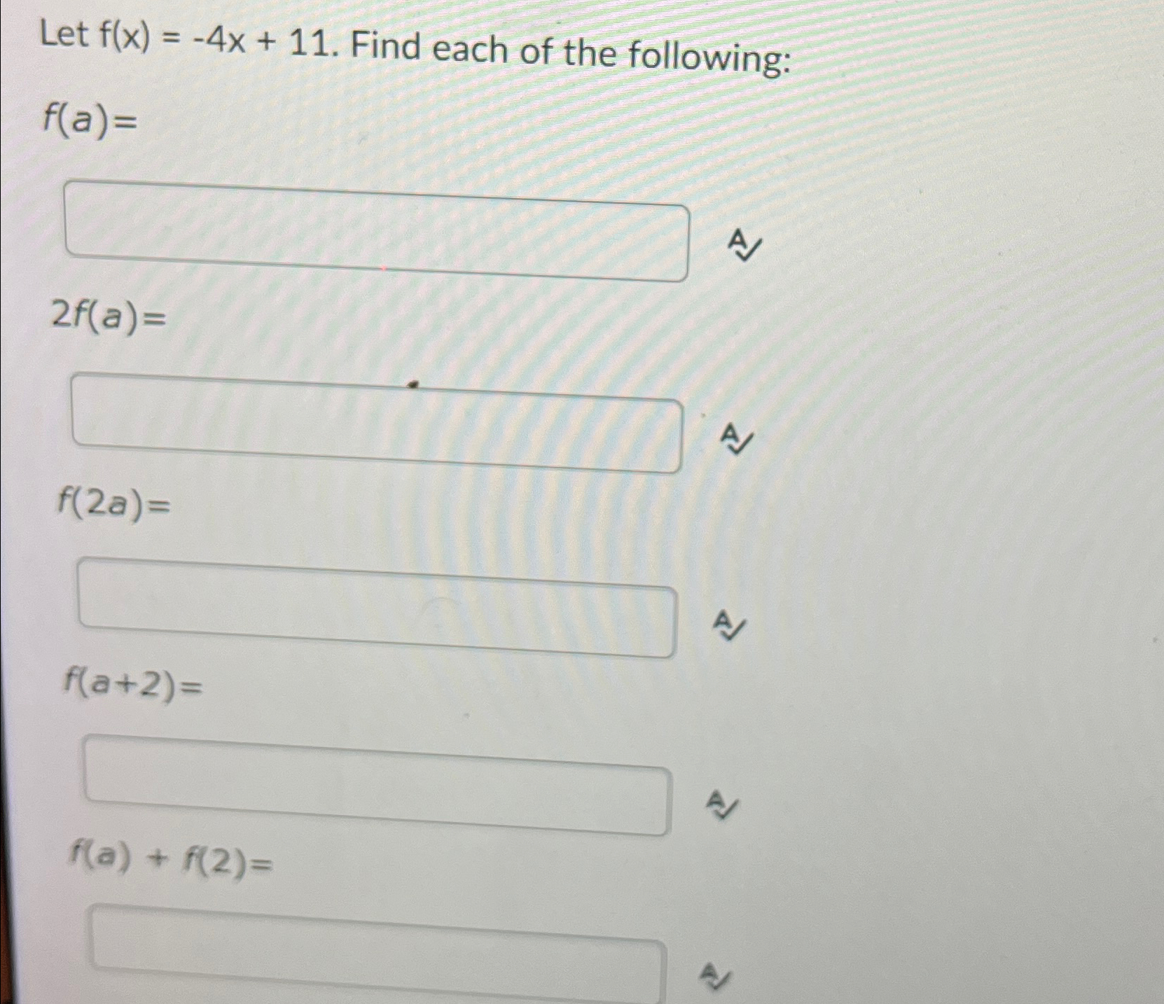 Solved Let f(x)=-4x+11. ﻿Find each of the | Chegg.com