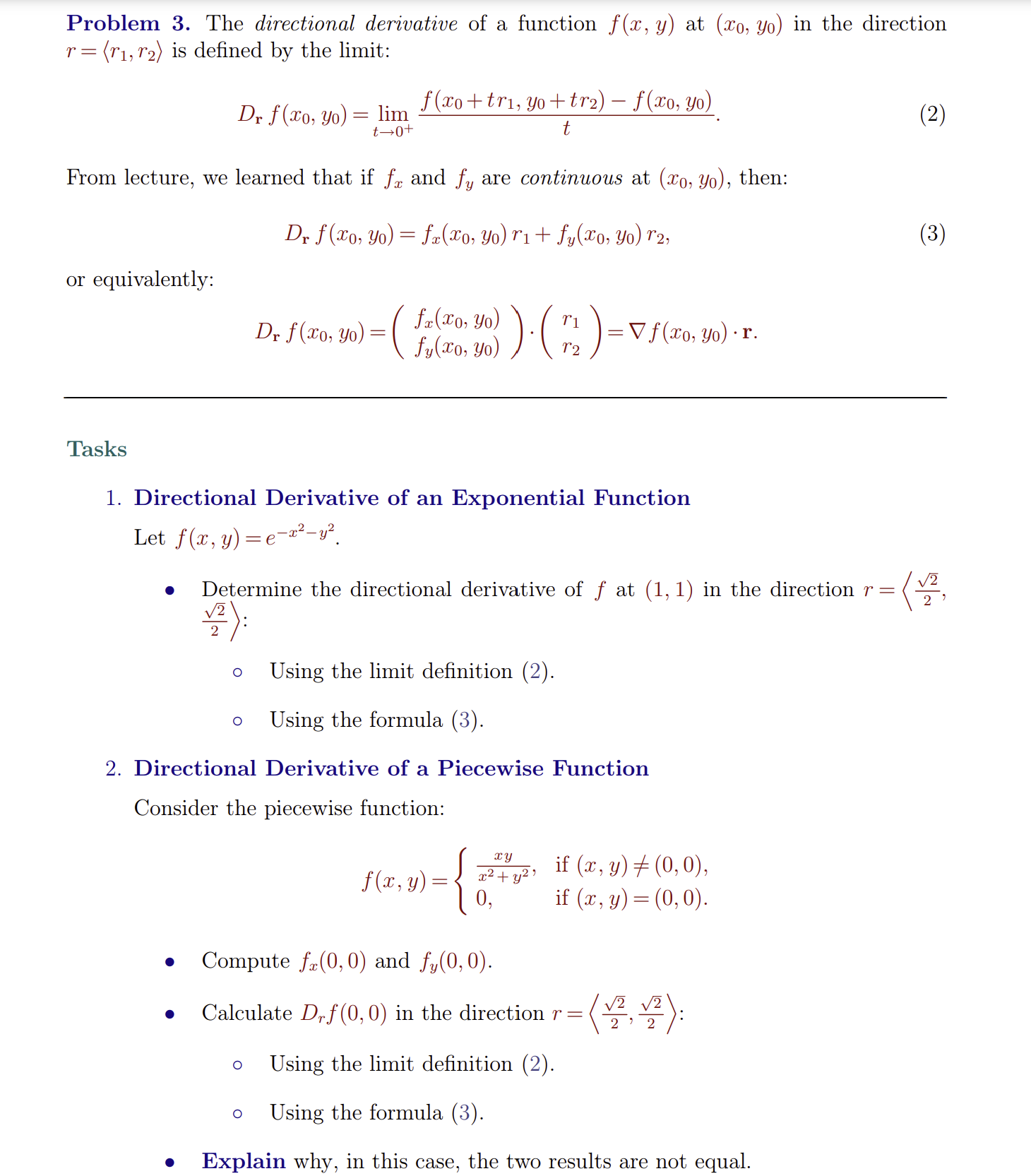 Solved Problem 3. ﻿The directional derivative of ﻿a function | Chegg.com