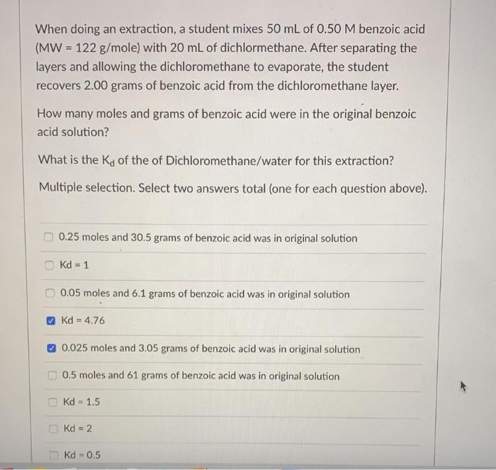 Solved When doing an extraction, a student mixes 50 mL of | Chegg.com
