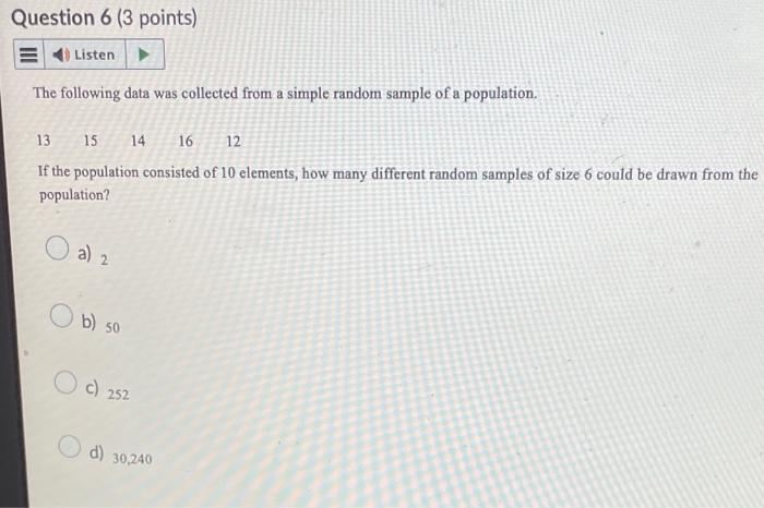 Solved The following data was collected from a simple random | Chegg.com