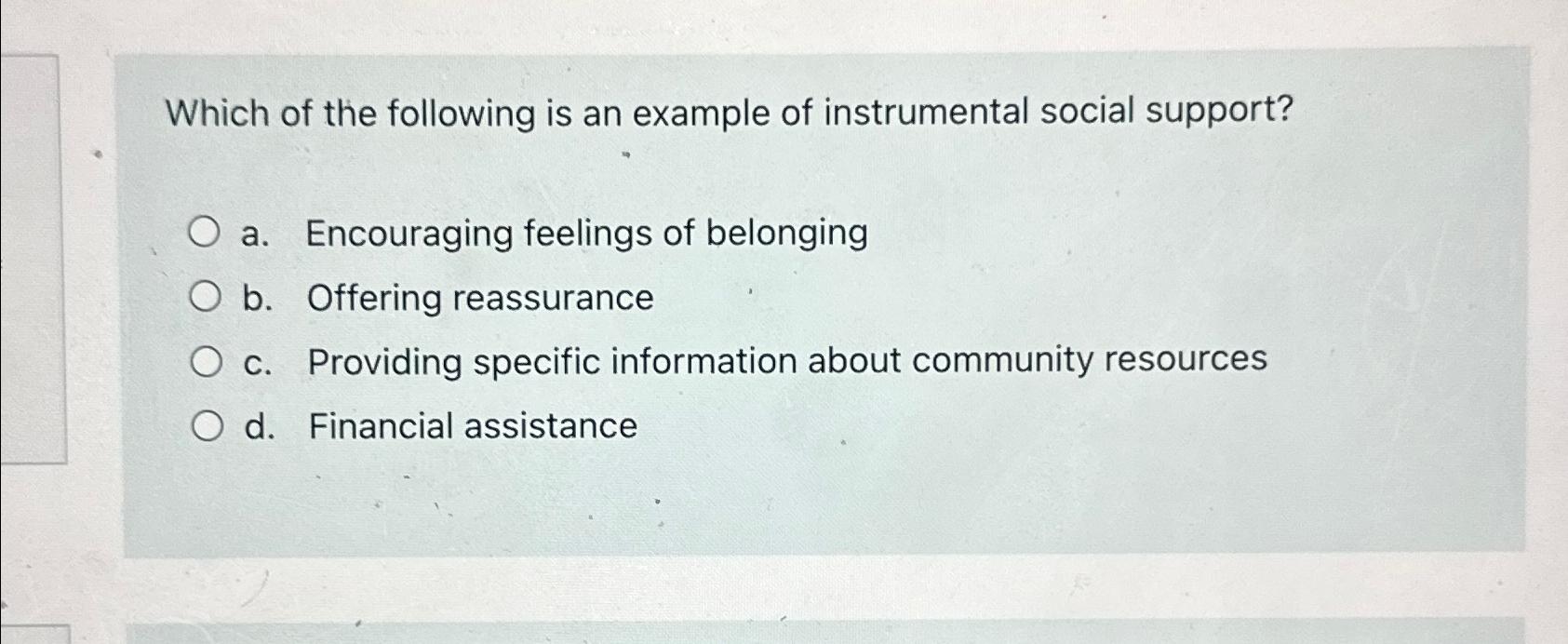 Solved Which of the following is an example of instrumental | Chegg.com