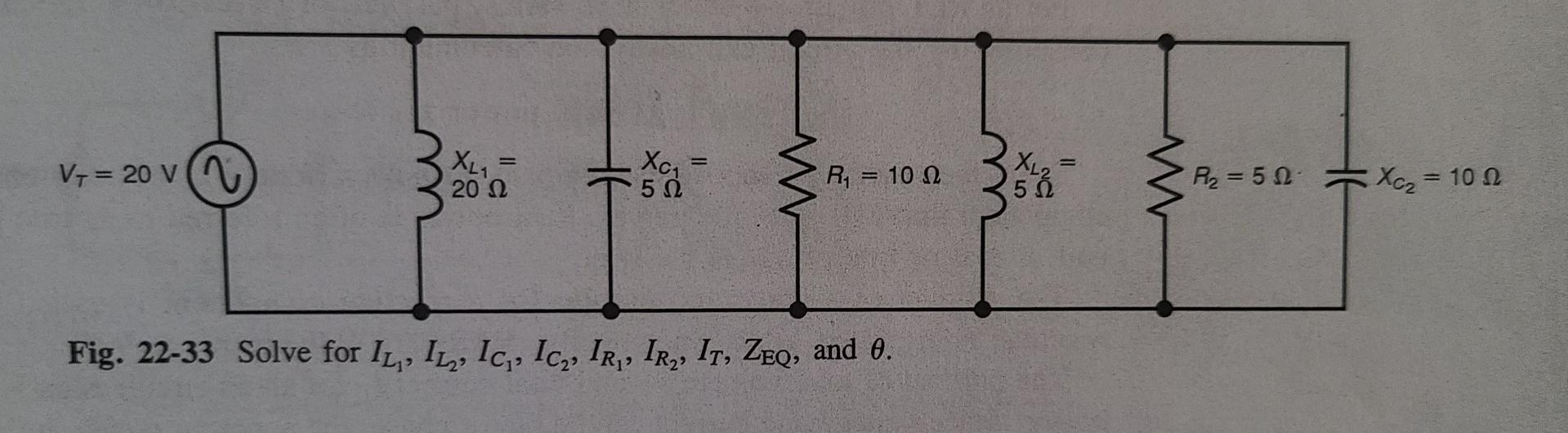 Solved Fig. 22-33 Solve for IL1,IL2,IC1,IC2,IR1,IR2,IT,ZEQ, | Chegg.com