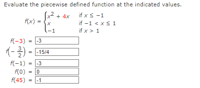 Solved Evaluate the piecewise defined function at the | Chegg.com