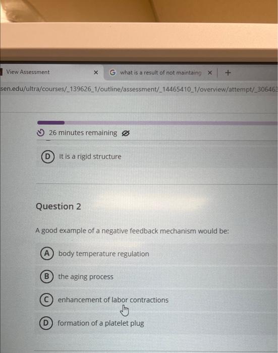 Solved A good example of a negative feedback mechanism would | Chegg.com