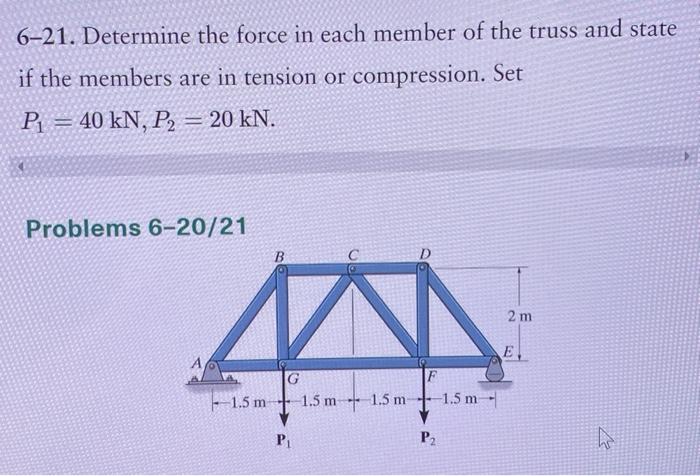 Solved 6−21. Determine the force in each member of the truss | Chegg.com
