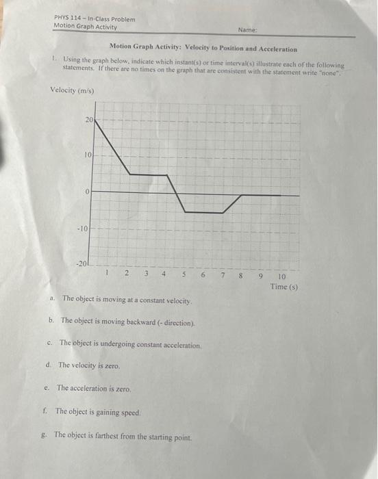 Motion Graph Activity; Velocity to Position and | Chegg.com