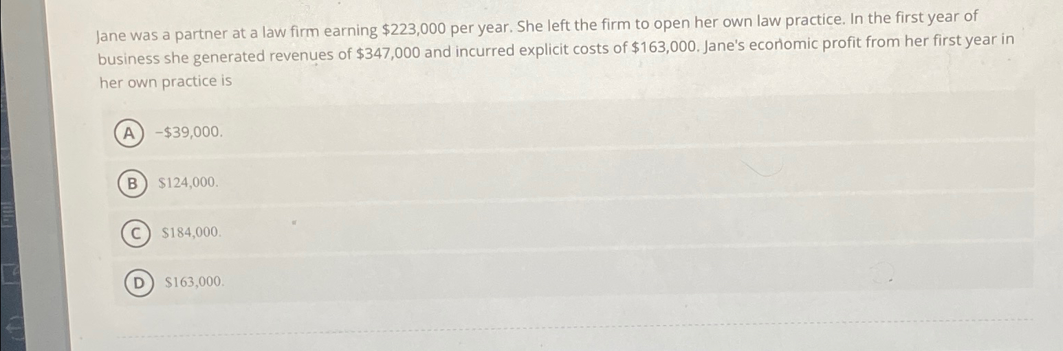 Solved Jane was a partner at a law firm earning $223,000 | Chegg.com