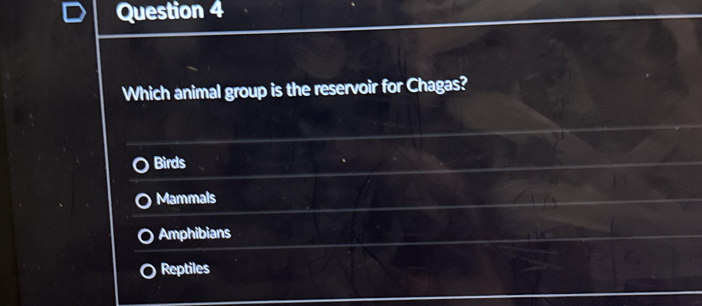 Solved Question 4Which animal group is the reservoir for | Chegg.com
