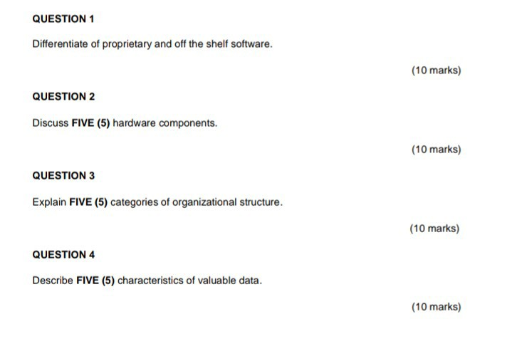 Solved QUESTION 1 Differentiate of proprietary and off the | Chegg.com