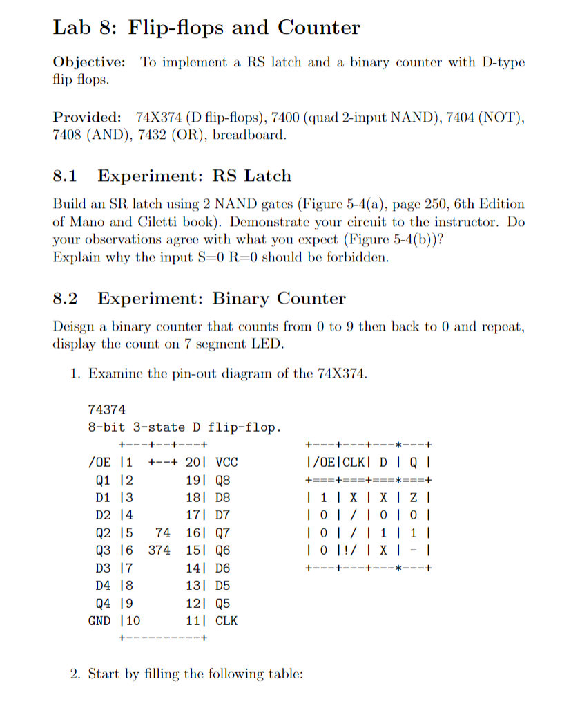 Solved Lab 8: Flip-flops and Counter Objective: To implement | Chegg.com