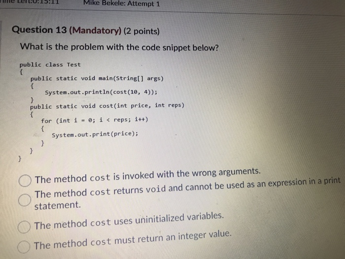 Solved He LeTLU:15:11 Mike Bekele: Attempt 1 Question 13 | Chegg.com