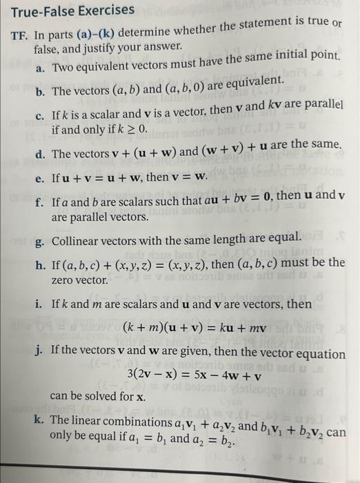 Solved True-False Exercises TF. In parts (a)-(k) determine | Chegg.com