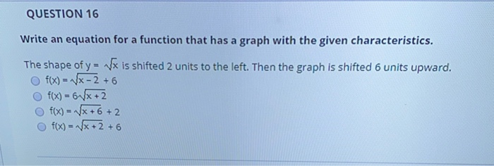 Solved QUESTION 16 Write an equation for a function that has | Chegg.com