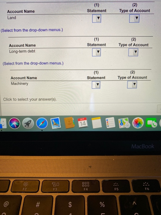 Solved Financial statement account identification Mark each | Chegg.com