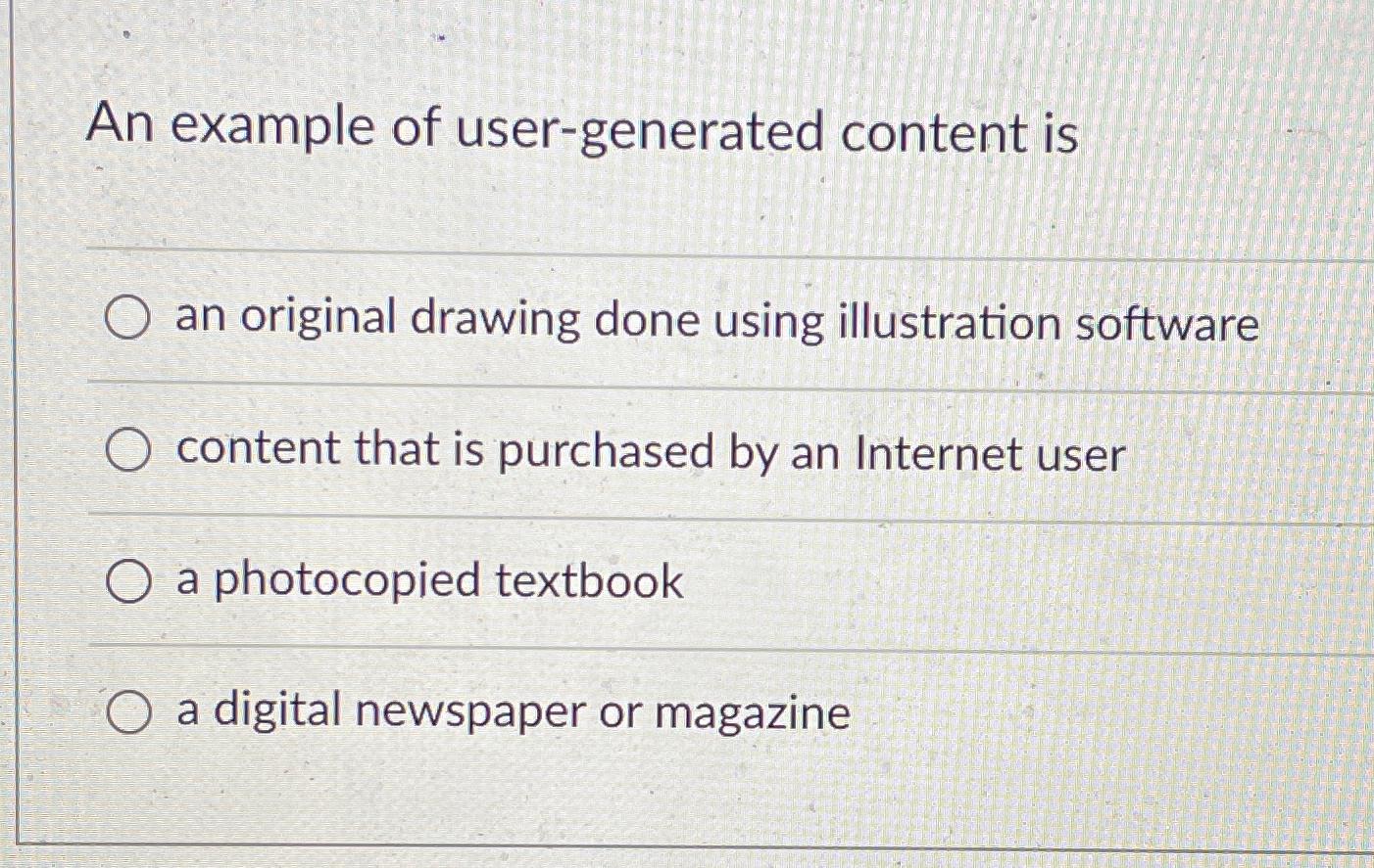 Solved An example of user-generated content isan original | Chegg.com