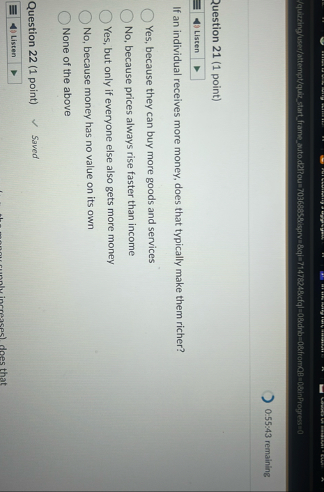Solved 0:55:43 ﻿remainingQuestion 21 (1 ﻿point)ListenIf an | Chegg.com