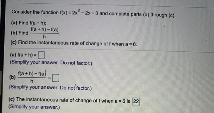 Solved Consider the function f(x) = 2x2 - 2x - 3 and | Chegg.com