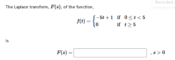 Solved The Laplace transform, F(s), ﻿of the | Chegg.com