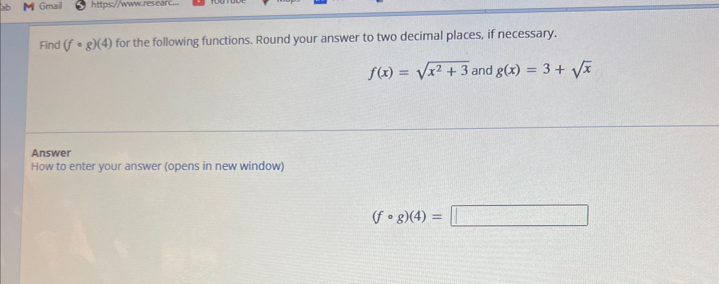 Solved Gmailhtps//www.researc...Find (f@g)(4) ﻿for the | Chegg.com