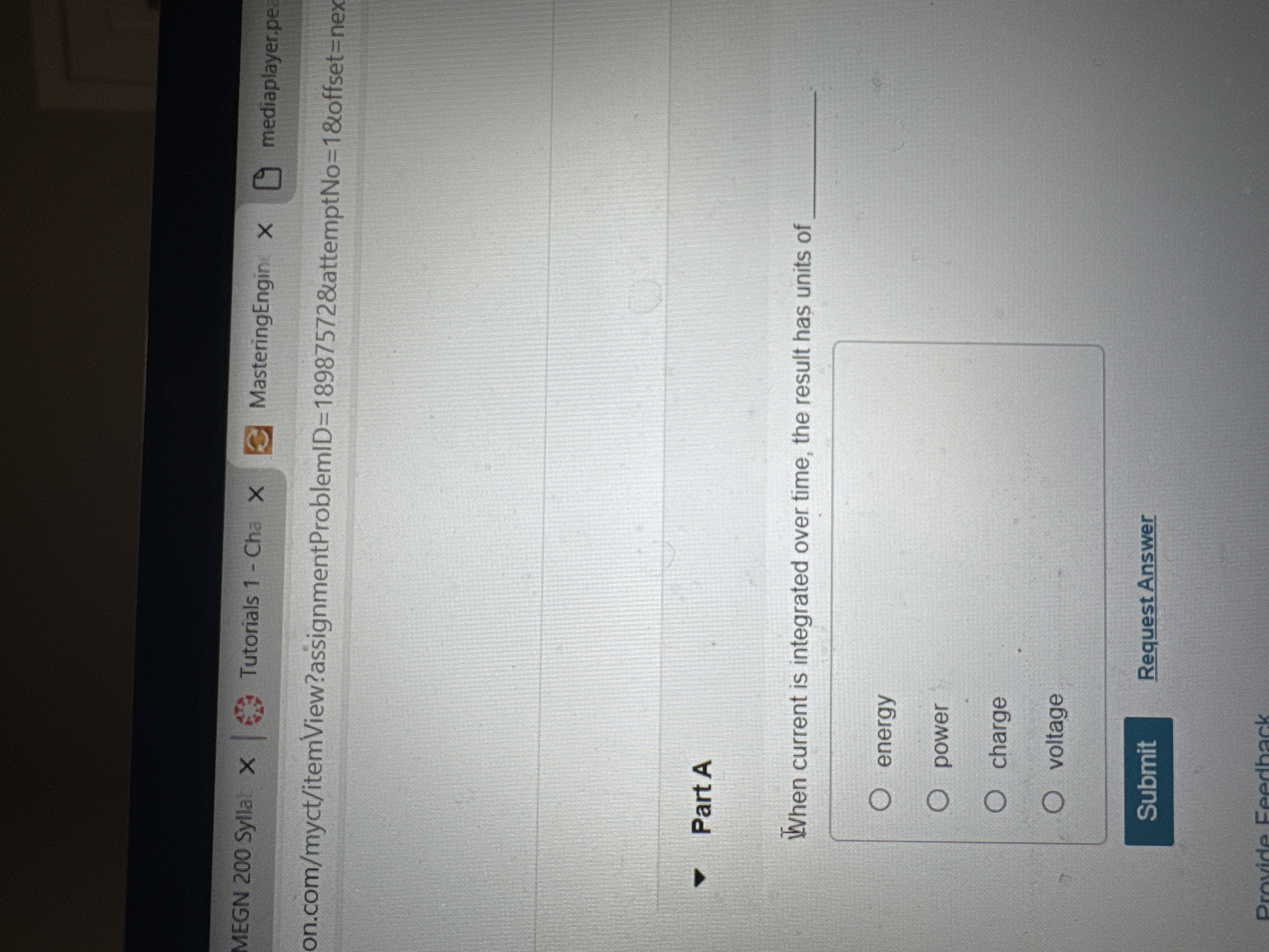 Solved Part AWhen current is integrated over time, the | Chegg.com