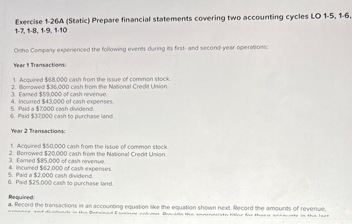 Solved Exercise 1-26A (Static) Prepare financial statements | Chegg.com