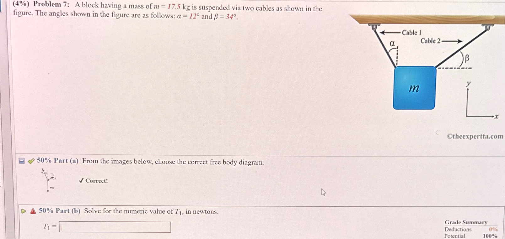 Solved (4%) ﻿Problem 7: A block having a mass of m=17.5kg | Chegg.com