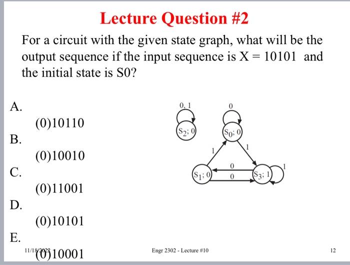 Solved For a circuit with the given state graph, what will | Chegg.com