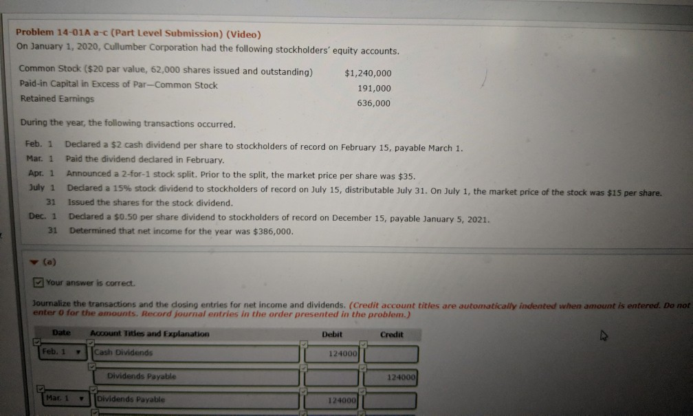 Solved Problem 14-01A a-c (Part Level Submission) (Video) On | Chegg.com