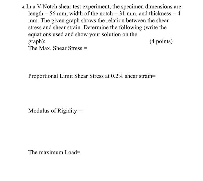 Solved 4. In a V-Notch shear test experiment, the specimen | Chegg.com