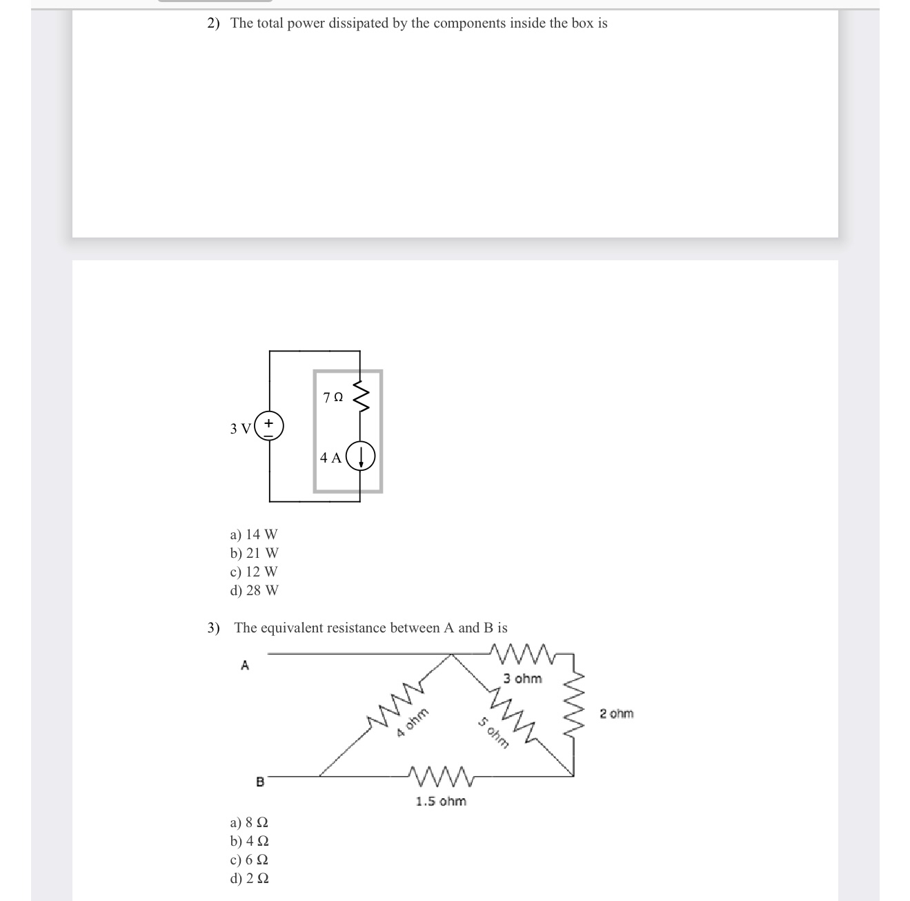 Solved The total power dissipated by the components inside | Chegg.com
