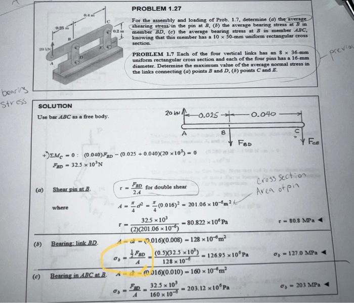 Solved For the assembly and loading of Prob, 1.7, determine | Chegg.com